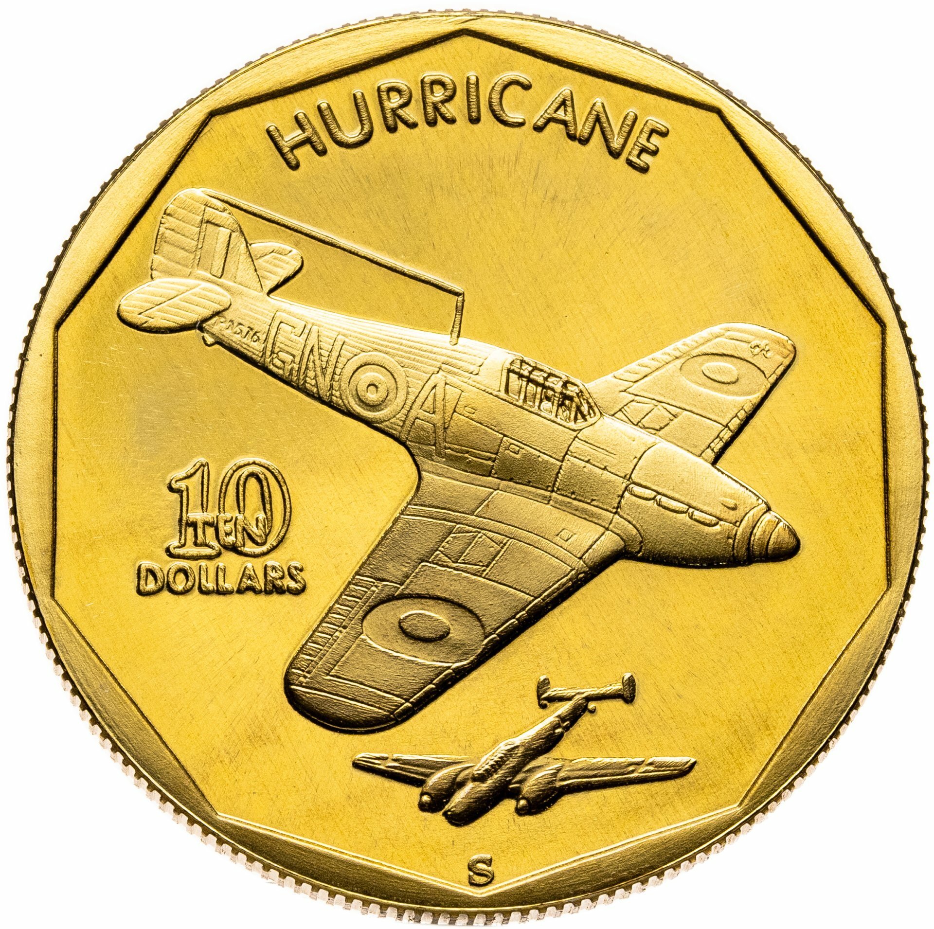 Маршалловы острова 10 долларов 1991 "самолет HURRICANE", Бронза, в сохранности BUNC