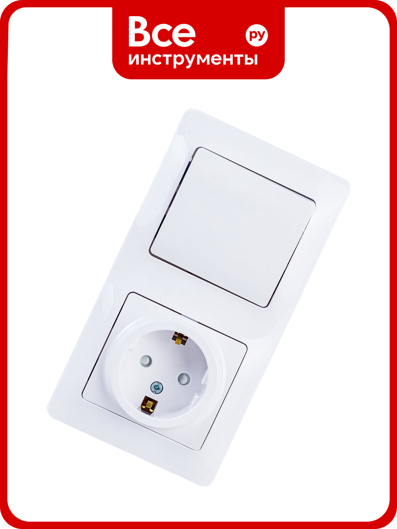 Блок розетка с заземлением со шторками + 1клавишный выключатель Systeme Electric GLOSSA белый