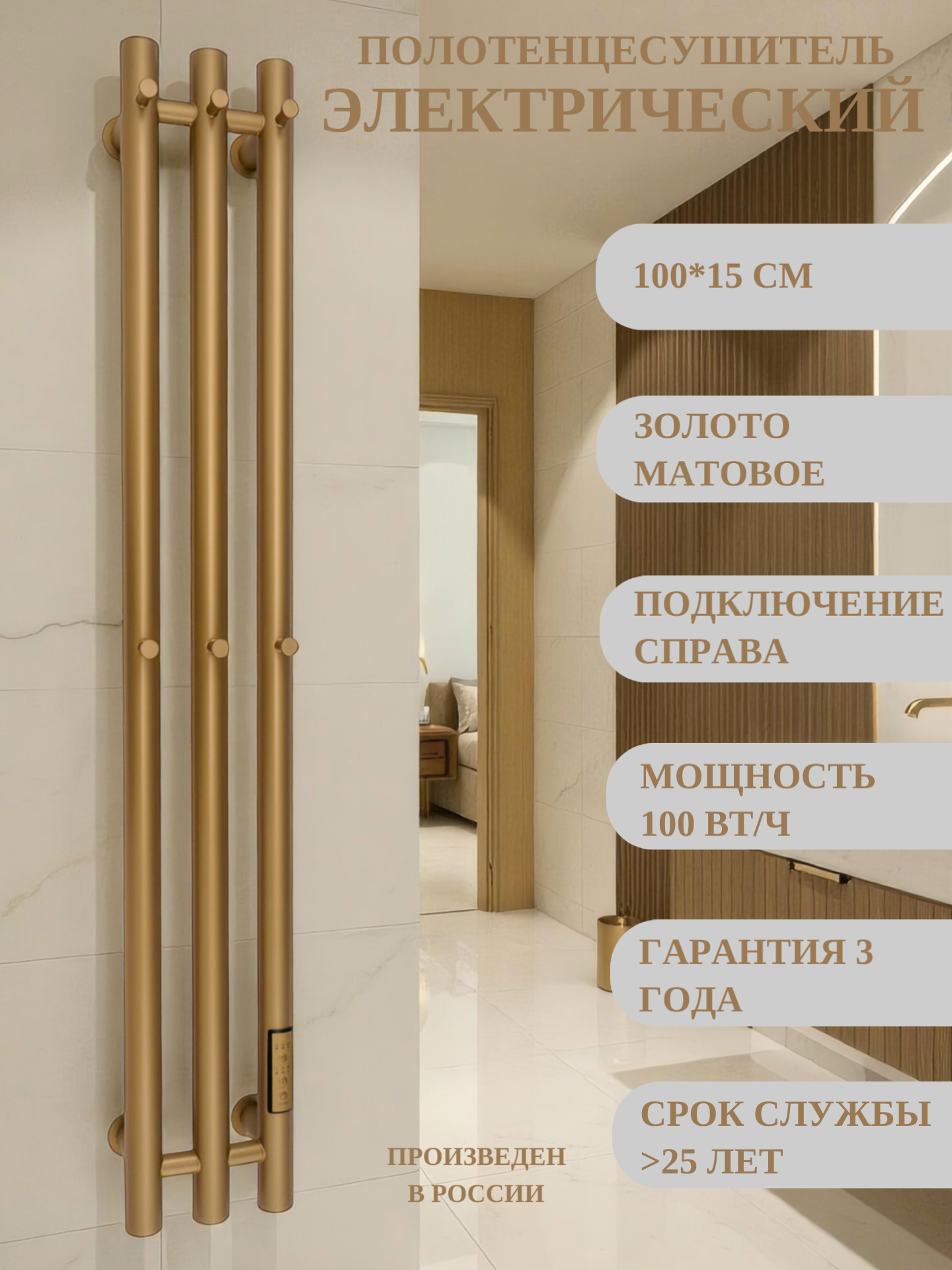 Полотенцесушитель электрический Маргроид Вид Inaro-3 100x12 золото матовое