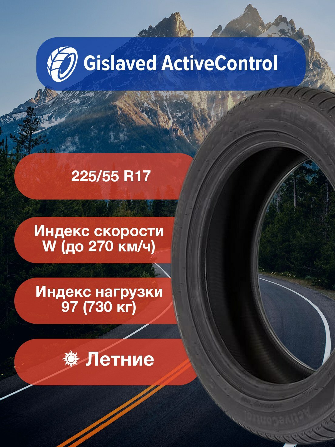 Легковые Летние Шины Gislaved ActiveControl 225/55Р17 97W FR б/к-16100120276 для легковых автомобилей и кроссоверов