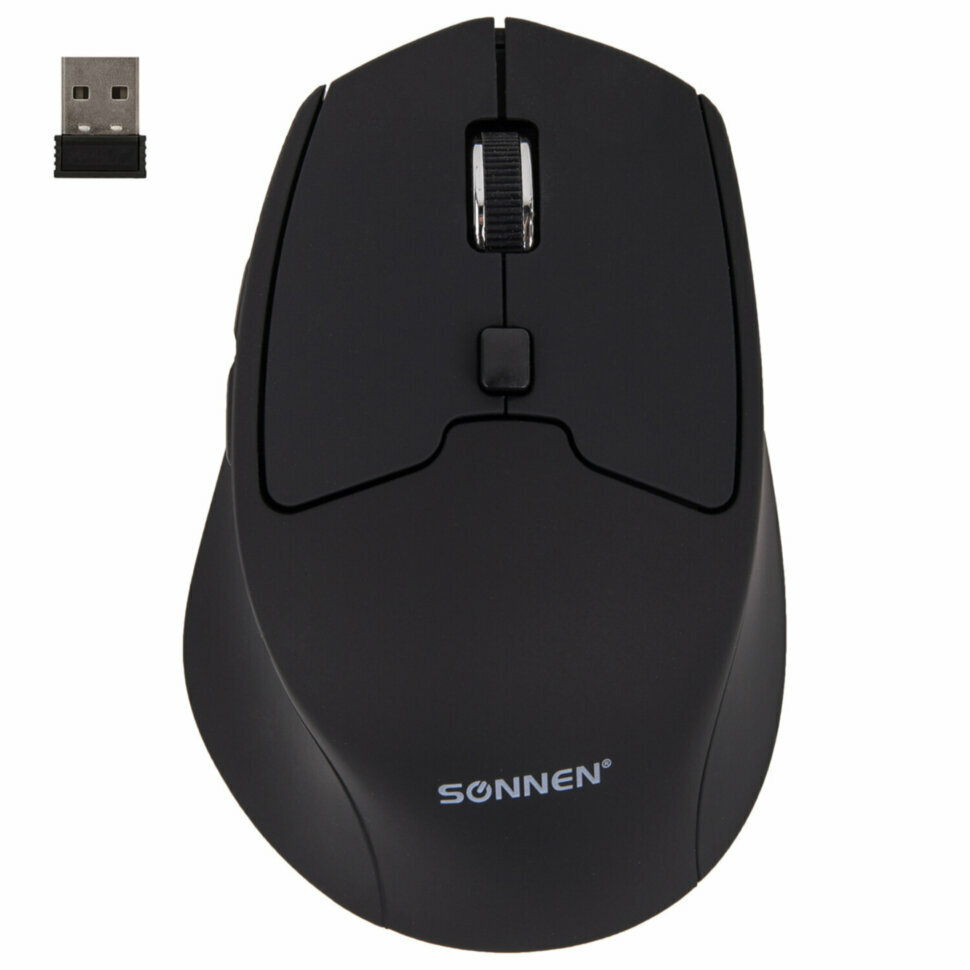 Мышь беспроводная SONNEN V33, USB, 800/1200/1600 dpi, 6 кнопок, оптическая, черная, SOFT TOUCH, 513517, 513517