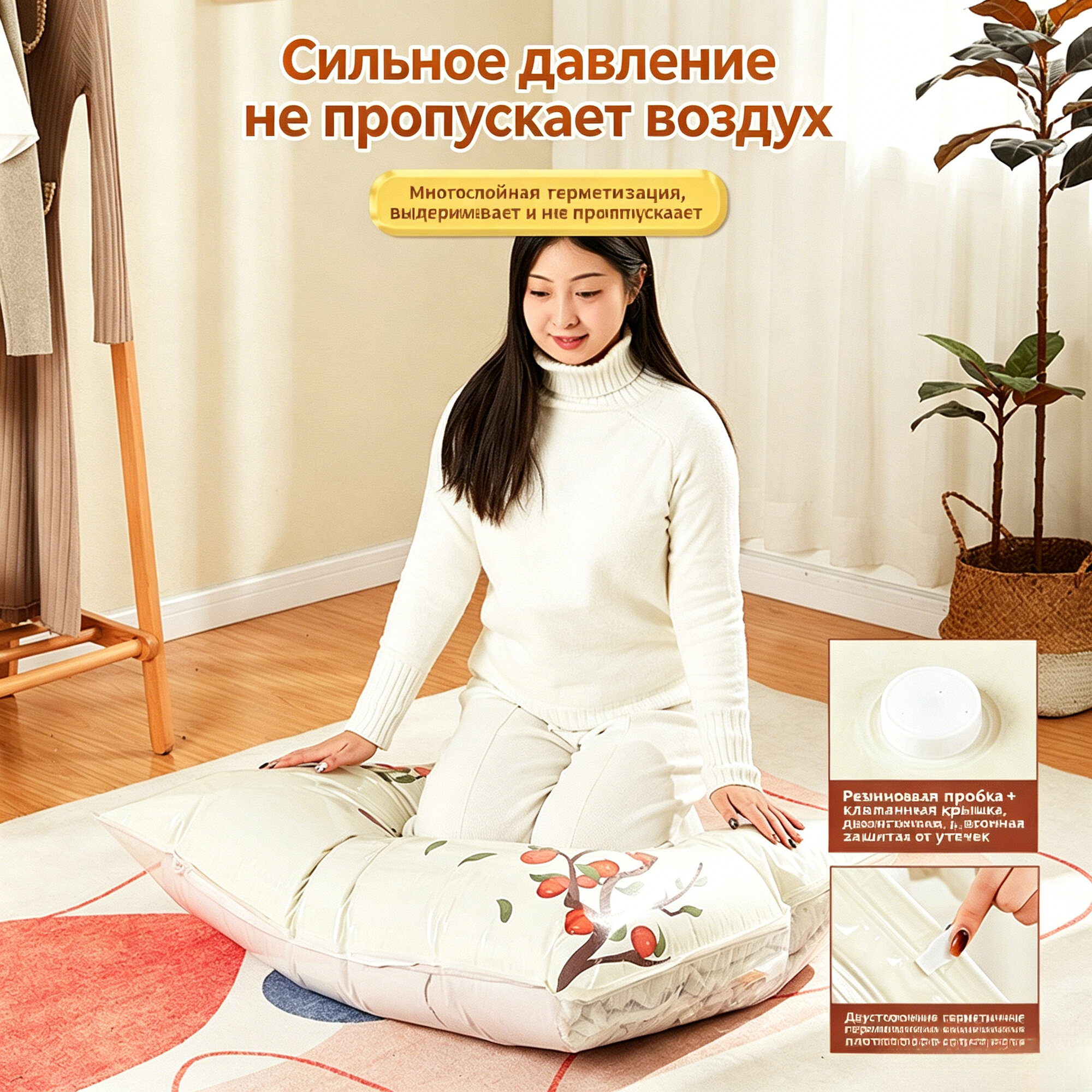 Набор вакуумных пакетов с насосом для одежды и одеял, герметичные, для поездок и хранения 70x50 см 6 шт