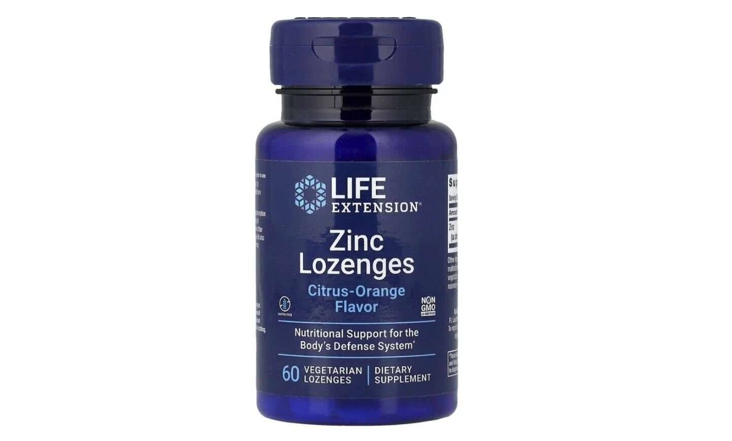 Life Extension Zinc Lozenges Цинк, 60 пастилок Цитрусово-Апельсиновый вкус