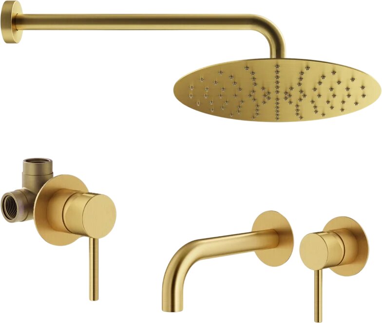 Комплект для ванной Plumberia Selection Ixo KITXO01OB210 3 в 1, встраиваемый, с внутренней частью в комплекте, со смесителем, с тропическим душем, латунный, золотой, душевая система