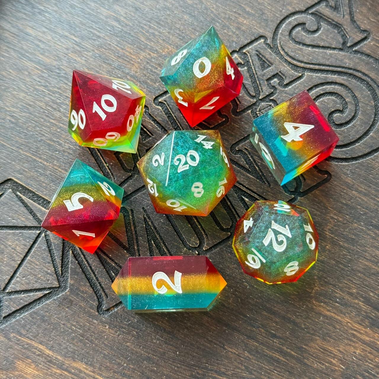 Дайсы ручной работы (игральные кости, кубики) для Dungeons and Dragons, Pathfinder RPG (набор 7шт) Bifrost