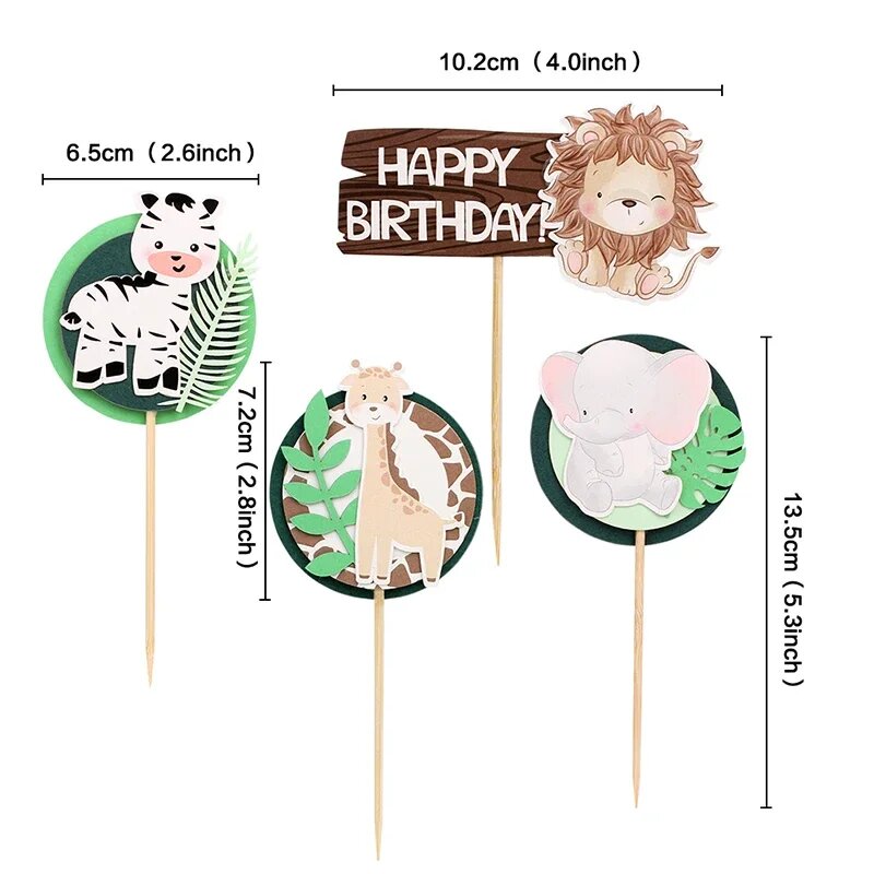 Cake Topper "Животные джунглей" 4шт, набор MOONBIFFY