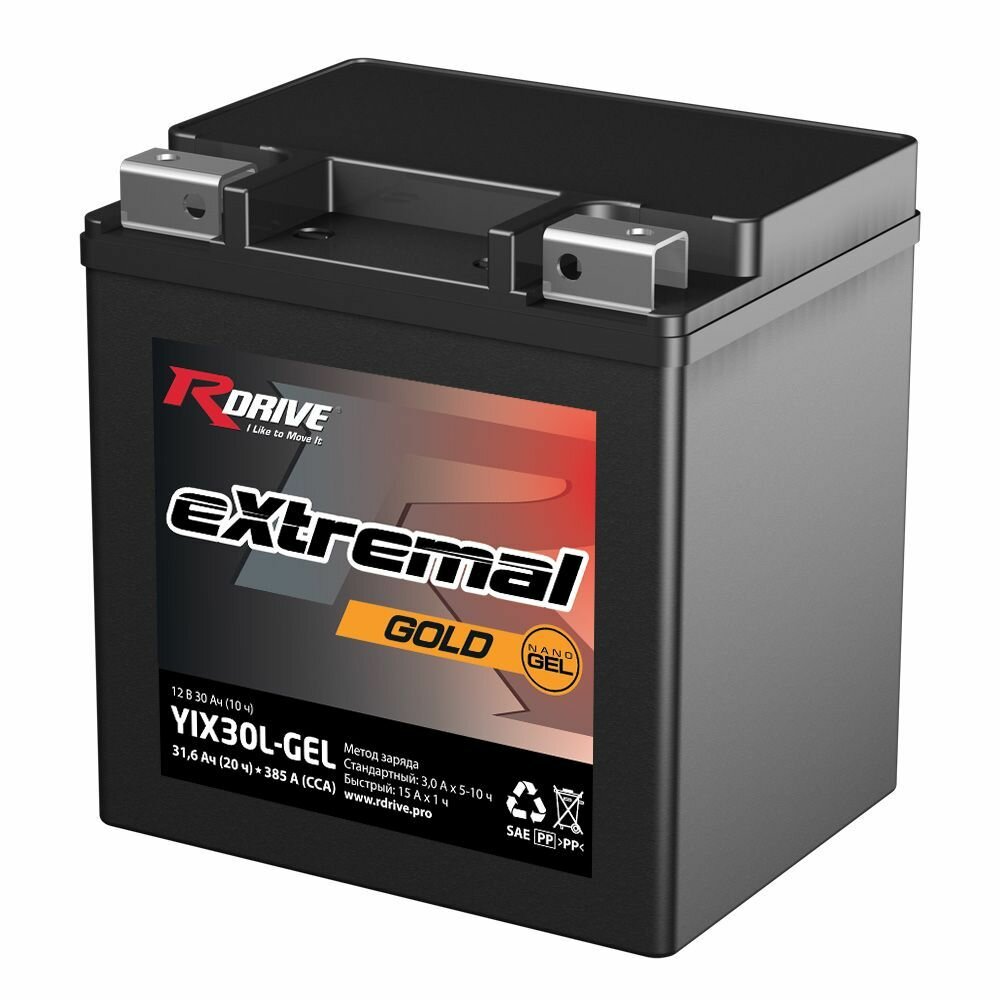 Гелевый мото аккумулятор RDRIVE GOLD YIX30L-GEL (31,6 Ah 385 A)