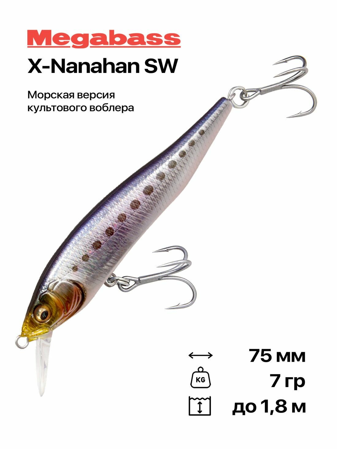 Воблер Megabass X-Nanahan SW, 75 мм, 7 гр, #GC Iwashi