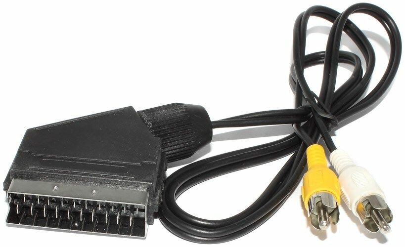 Кабель-переходник (адаптер) SCART "папа" - 2 x RCA "Тюльпан" "папа", вход, 1 м
