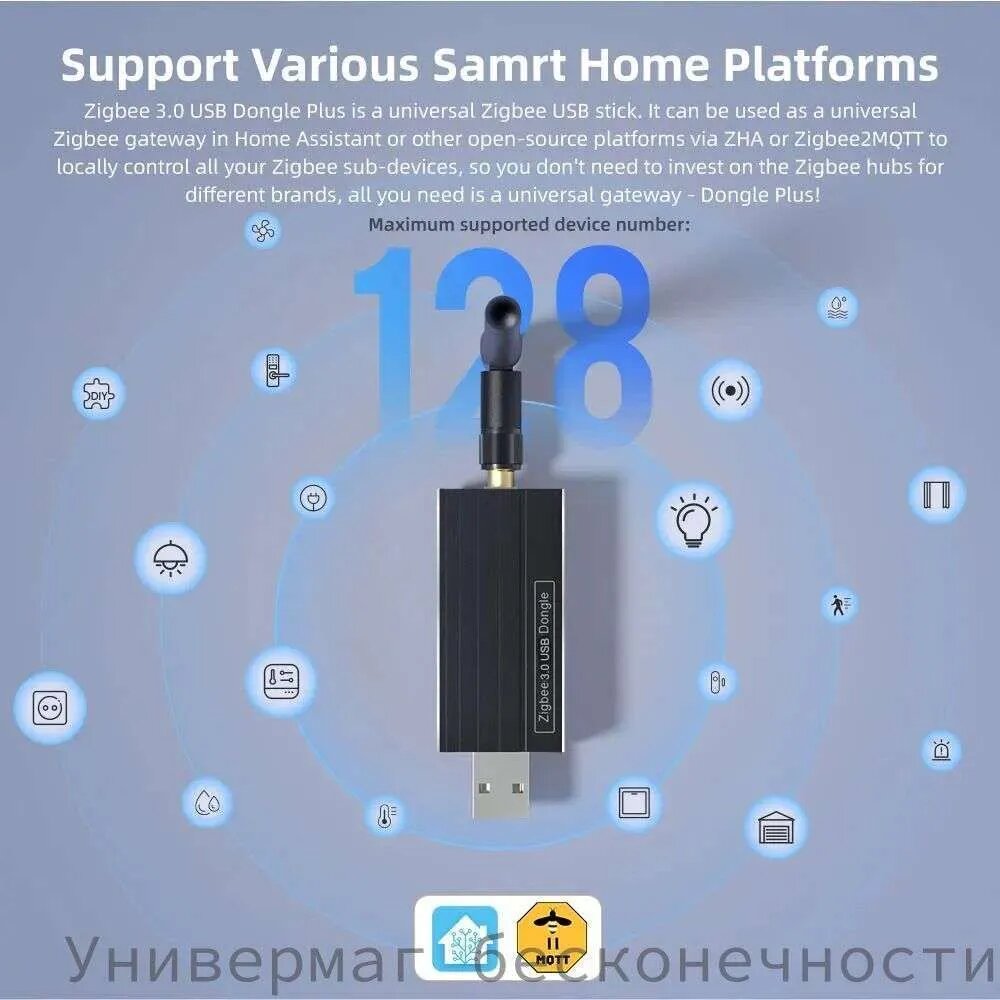 Zigbee стик CC2652P USB Dongle с внешней антенной, 20 dBm для умного дома