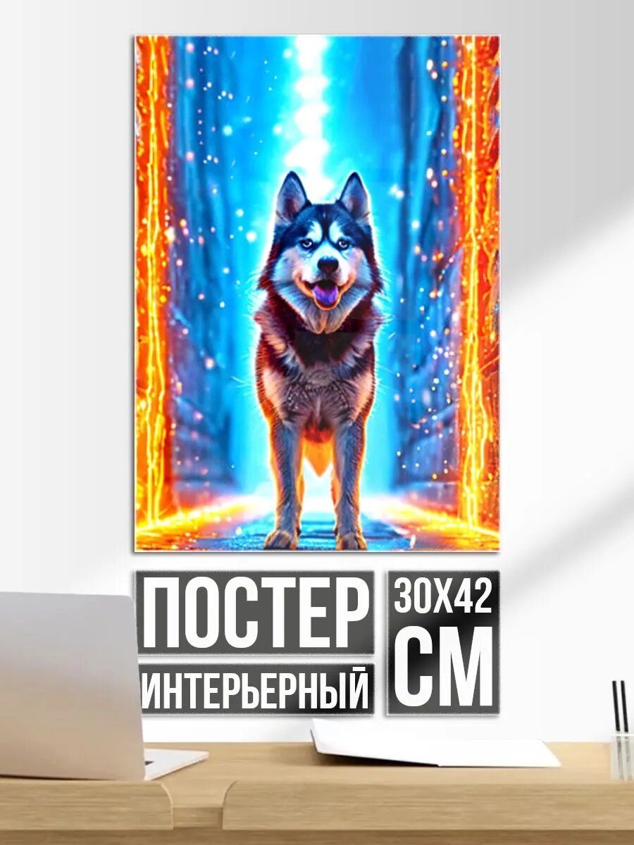 Постер на стену Сибирский Хаски в неоне