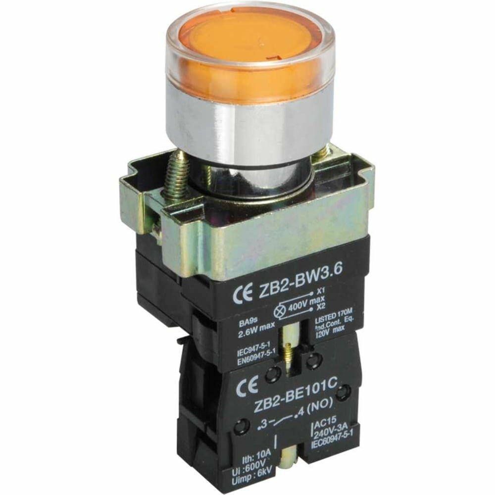 Кнопка управления IEK LAY5-BW3561 с подсветкой желтый 1NO BBT50-BW-K05