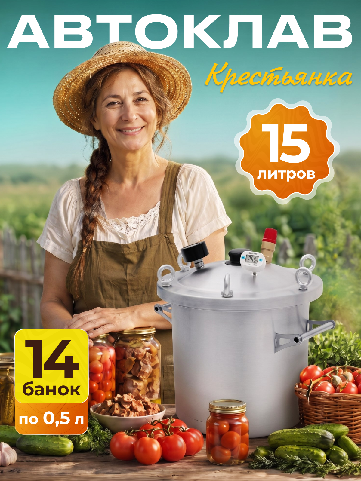 Автоклав для домашнего консервирования Helicon Крестьянка, 15 литров, на пару и на воде