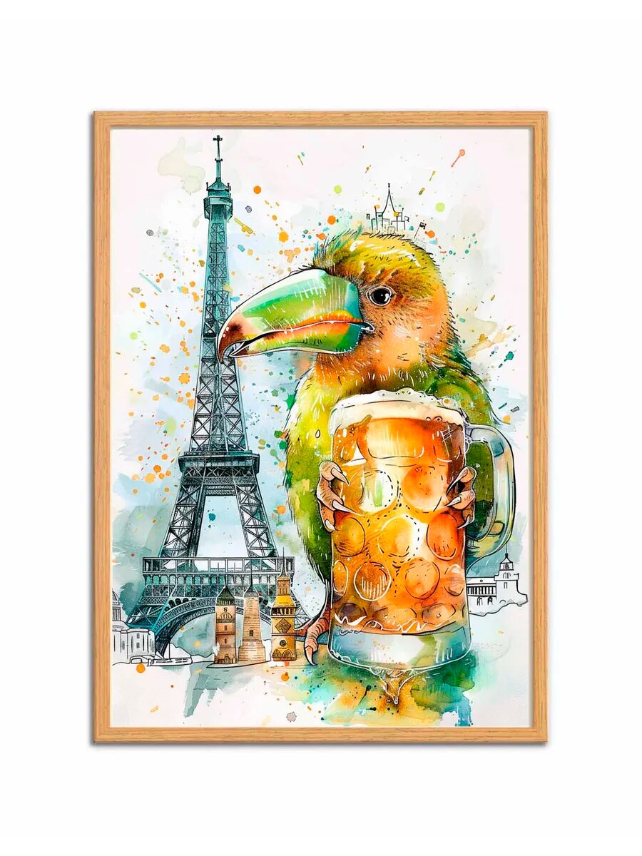 Птица с киви Пьет пиво 5, Плакат 30x42см