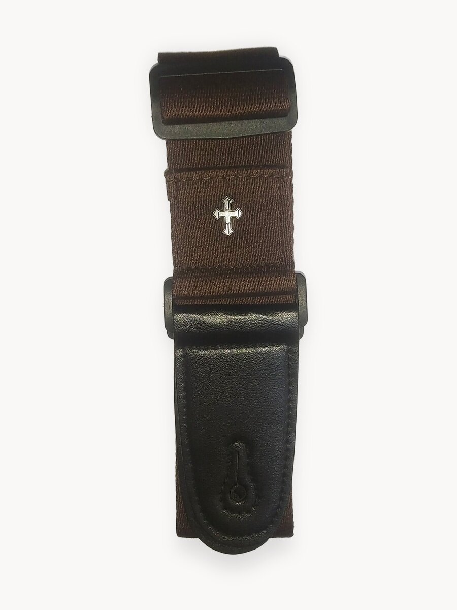 Ремень гитарный с крестом кофейный