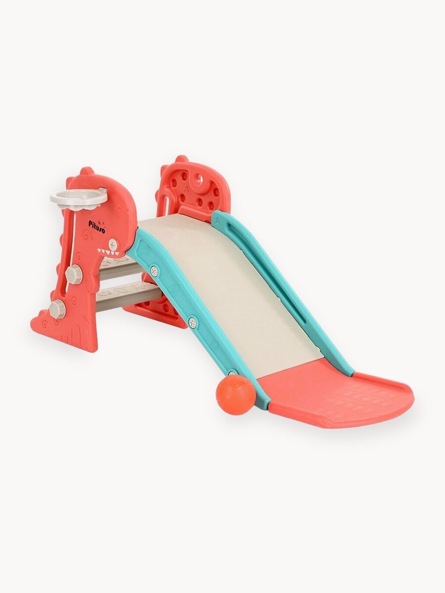 Детская горка Pituso с баскетбольным кольцом Веселый Динозаврик Red/Красный