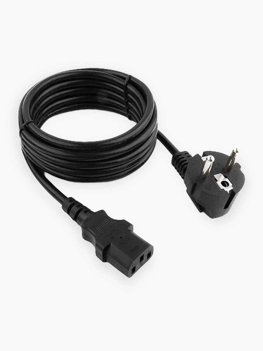 Кабель питания универсальный 1 метр, 10А, черный, подходит для компьютеров и бытовой техники