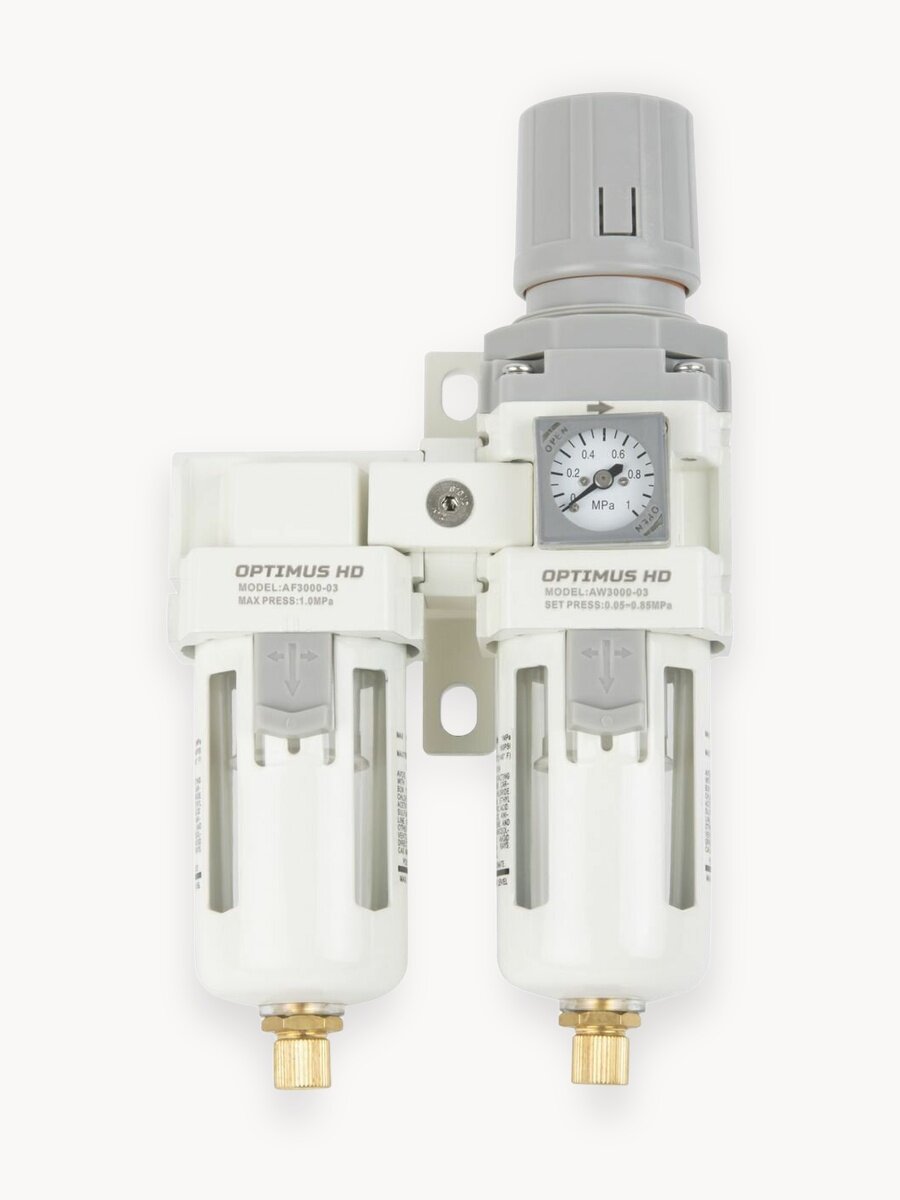 Блок подготовки воздуха 3/8" двухступенчатый с влагоотделителем, регулятором и манометром OPTIMUS HD AFW3000-03
