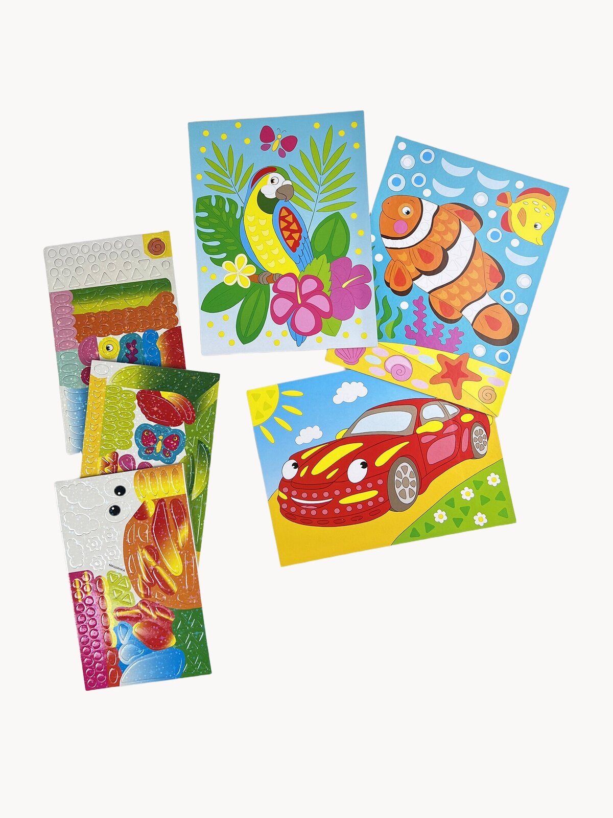 Набор аппликаций "Машинка. Рыбка. Попугайчик" Дрофа-Медиа, для детей 3-7 лет