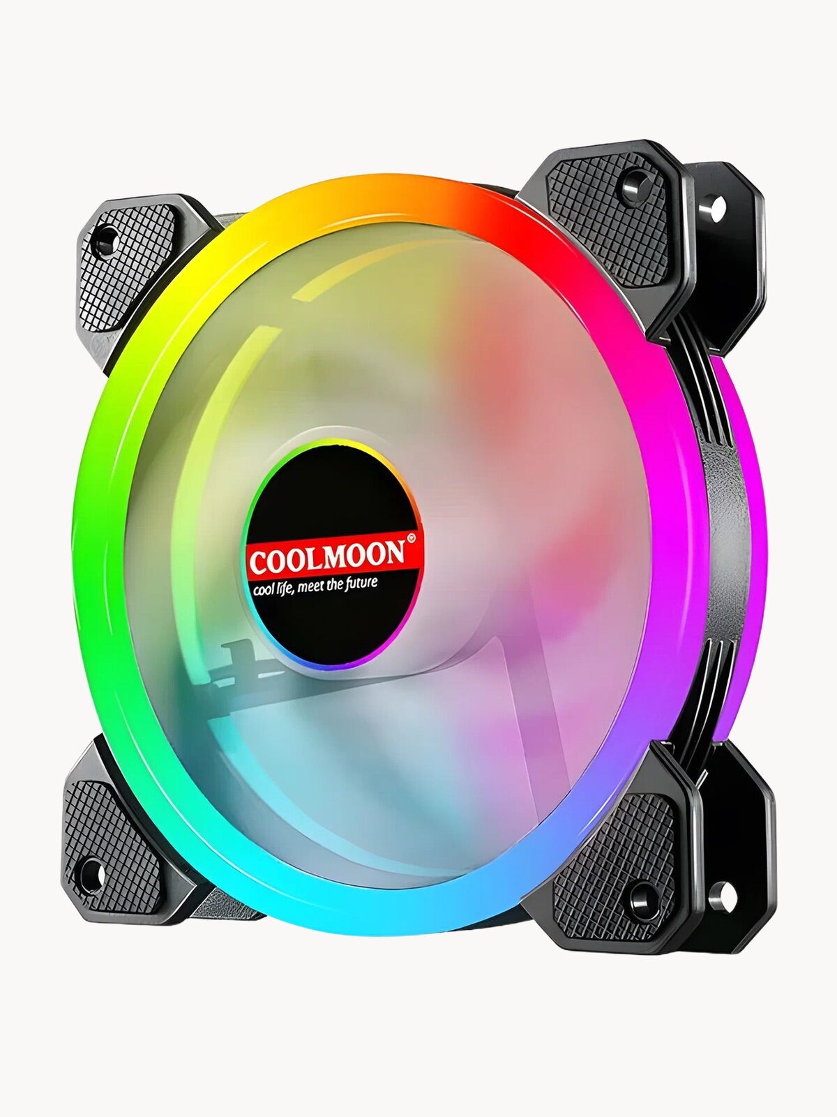 Вентилятор охлаждения с RGB подсветкой COOLMOON для корпуса ПК, 1шт кулер 120мм, 4Pin Molex 50см, без контроллера/пульта