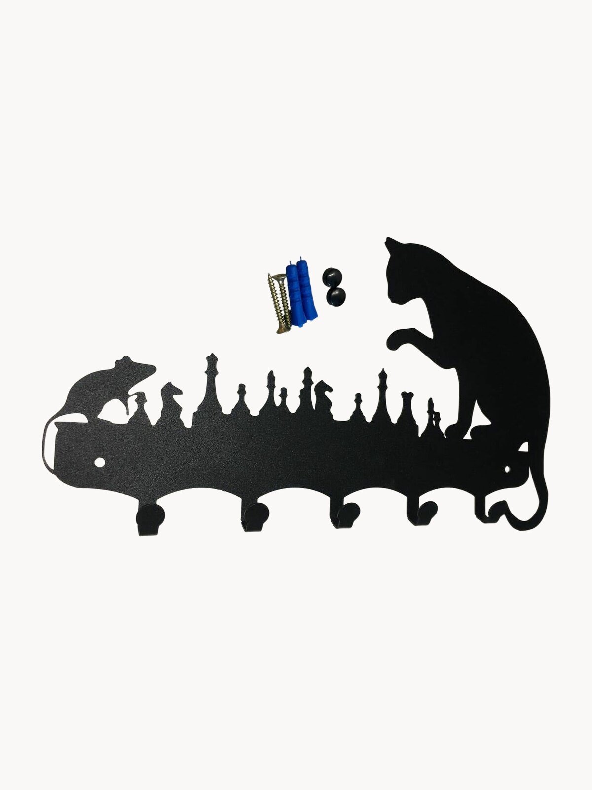 Настенная вешалка металлическая "Кошки мышки" черная с крючками для ключей и одежды