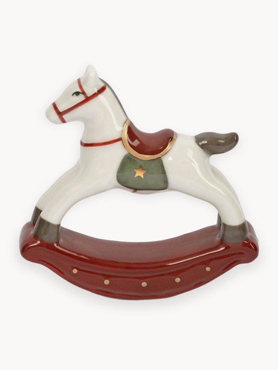Статуэтка, 10 см, фарфор, бежево-бордовая, Лошадка-качалка, Bright horse (Anna Lafarg)