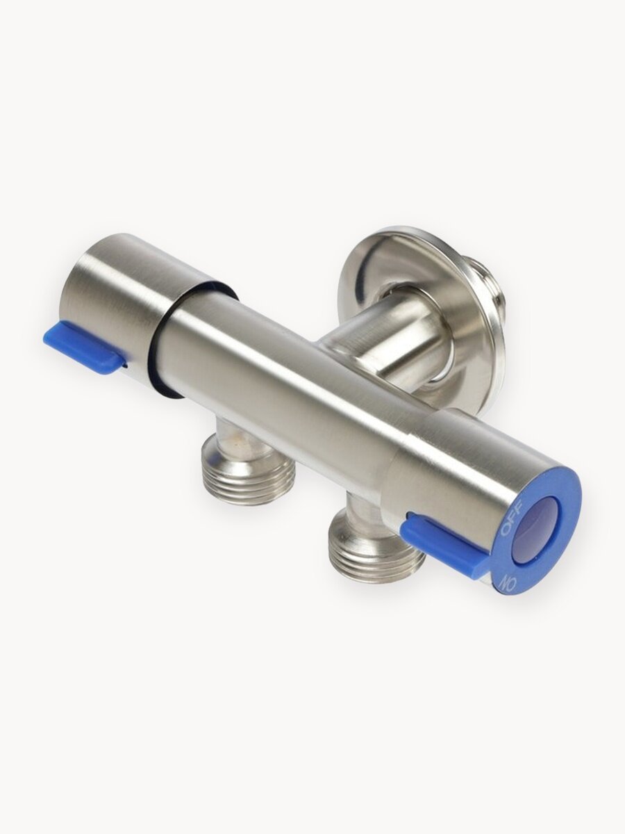 Кран двойной ZEIN engr, 1/2" х 1/2", два вентиля, кран-букса керамика, нерж. сталь, сатин