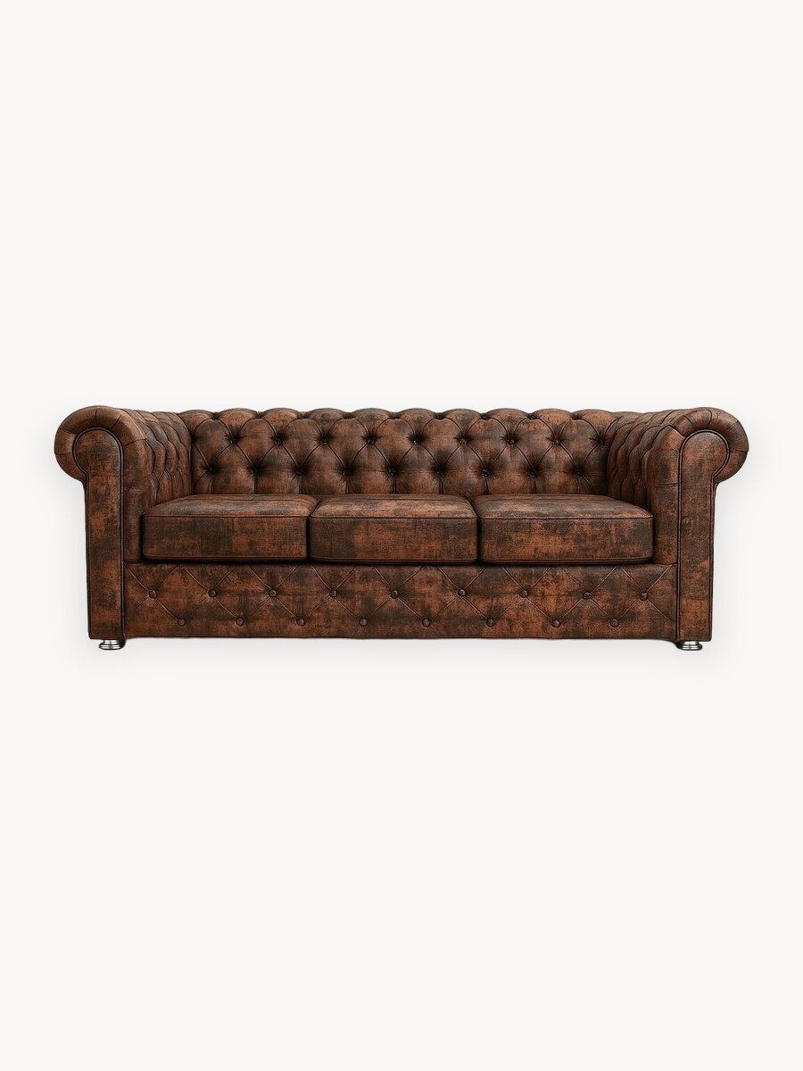 Диван "Честер", трехместный, нераскладной, с подлокотниками, дерево, искусственная замша, коричневый