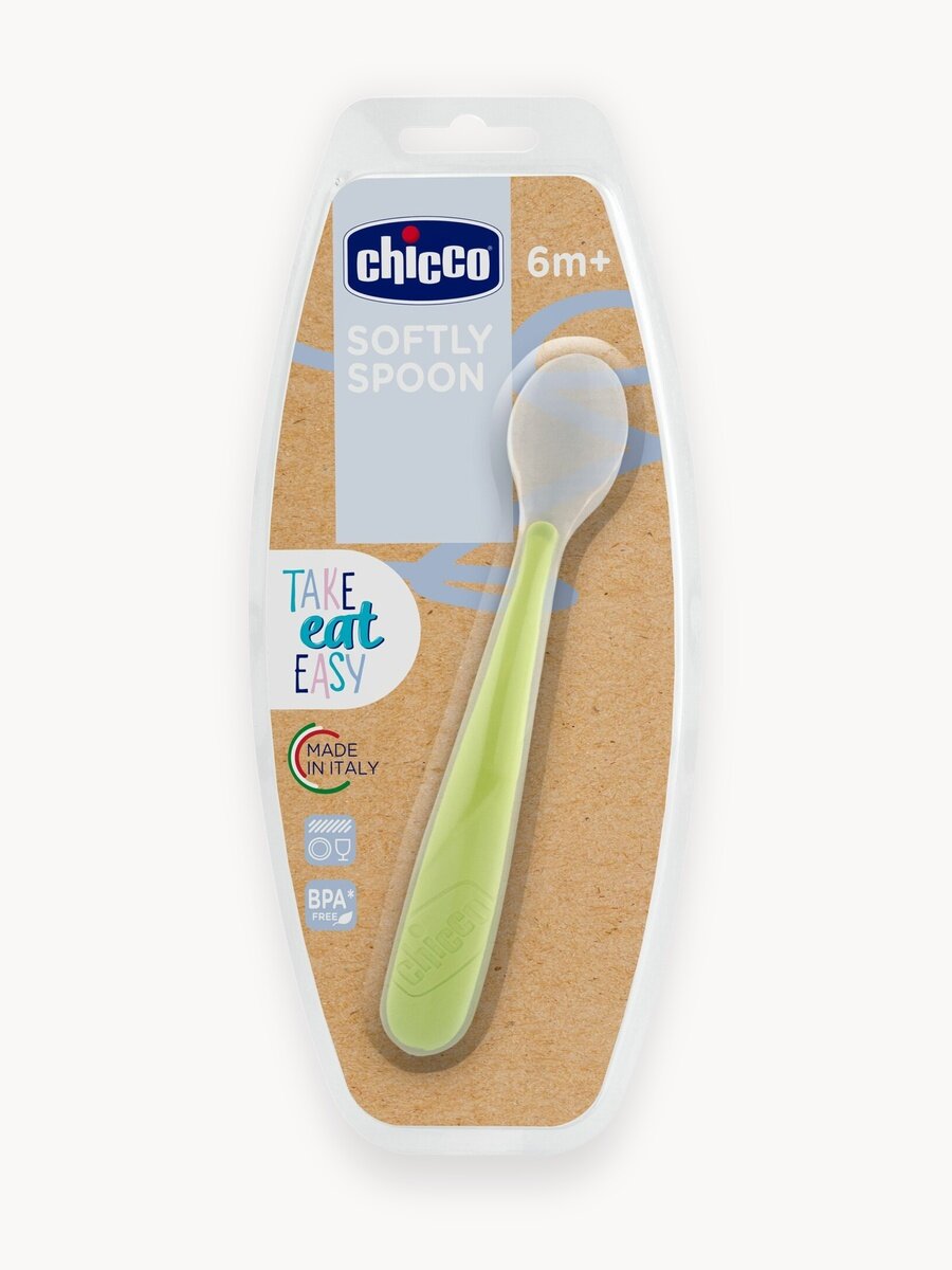 Ложка для прикорма Chicco мягкая силиконовая от 6 месяцев, зеленая