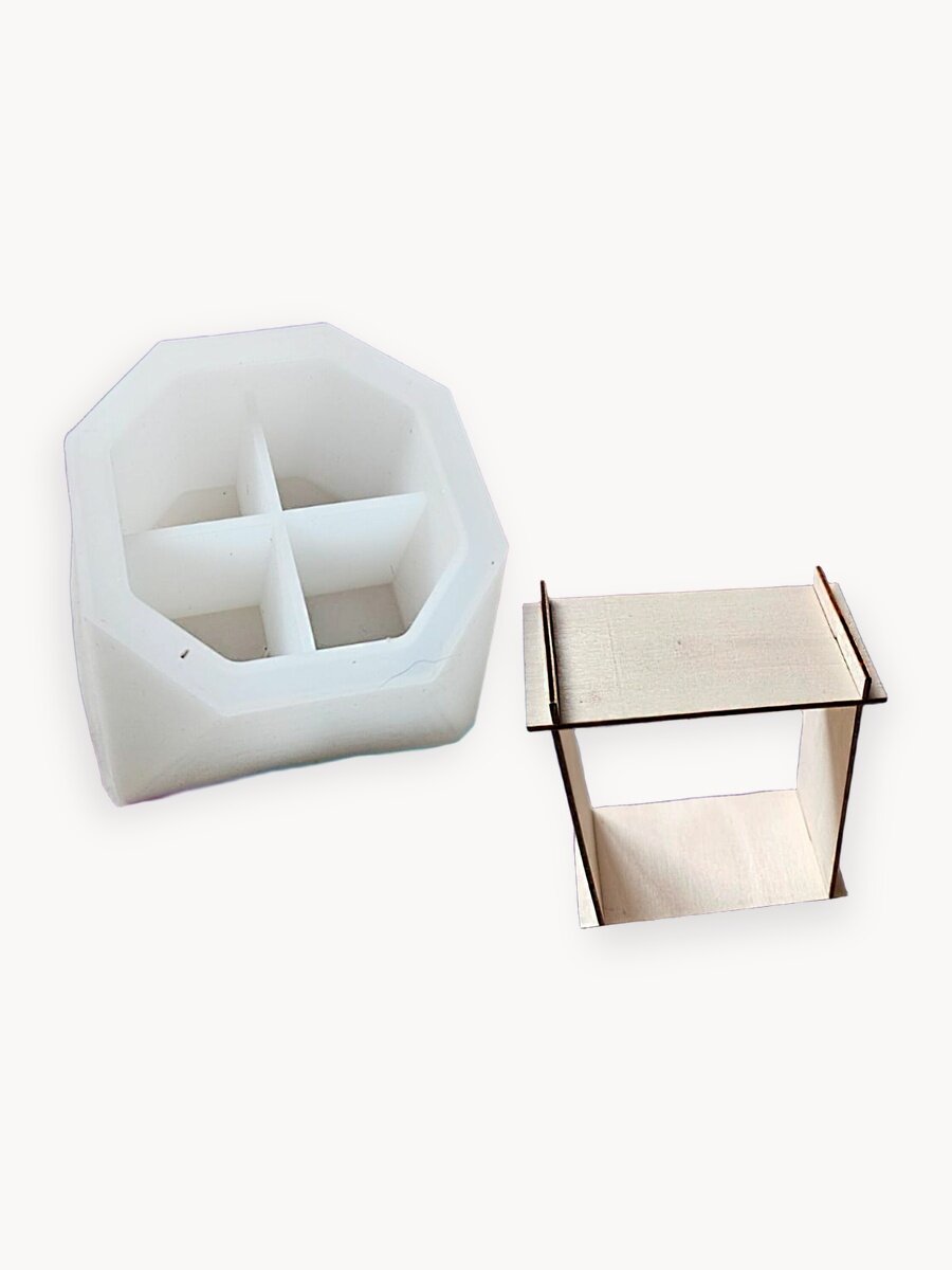 Молд для заливки эпоксидной смолы восьмигранник с опалубкой из фанеры, силиконовая форма для создания фигур из гипса и бетона.