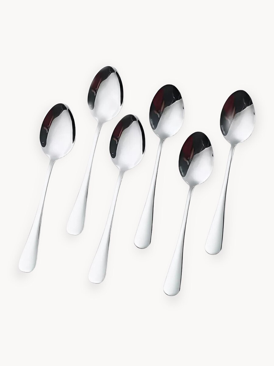 Набор чайных ложек "Без рисунка", 6 штук , нержавеющая сталь