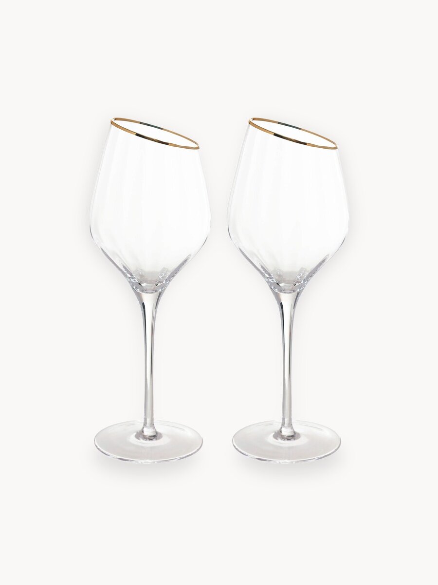 Бокал для белого вина, Kuchenland, 460 мл, 2 шт, стекло, с золотистым кантом, Charm R gold