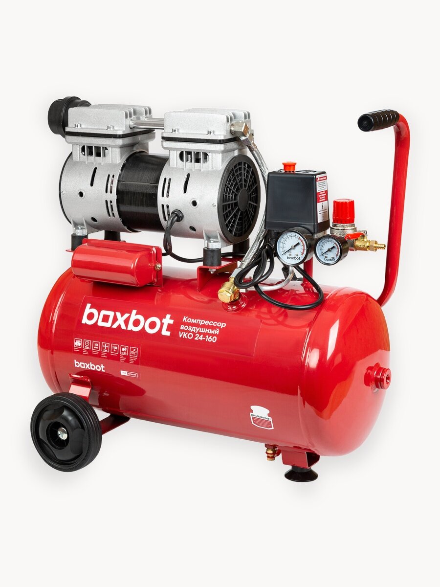 Компрессор безмасляный Boxbot, 24 л, 160 л/мин, быстросъемный коннектор, "елочка", 2 выхода к пневмолинии, VKO 24-160