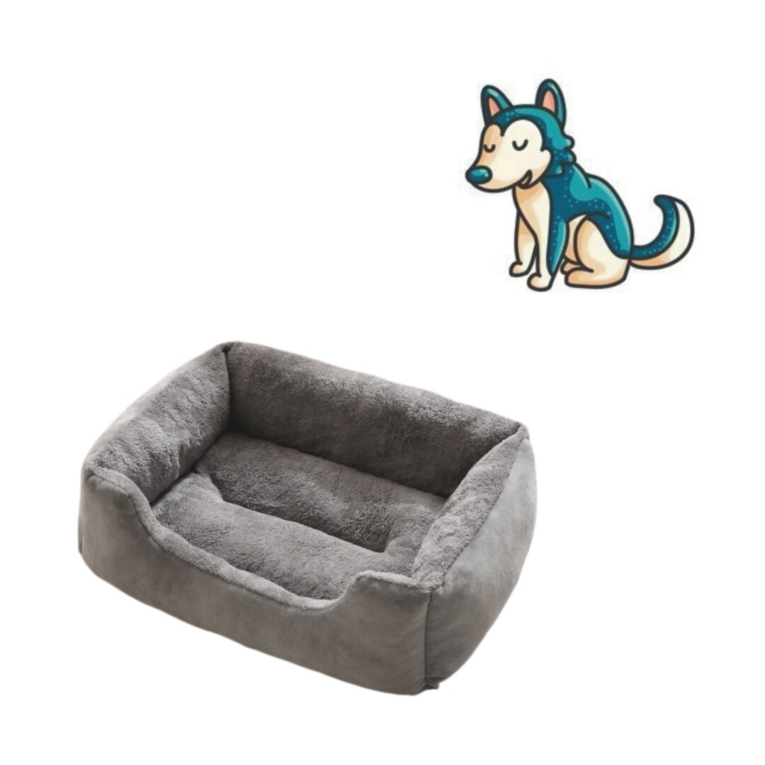 Кровать-диван для домашних животных квадратная, размер M, льняной серый цвет, двусторонняя подушка с высокоэластичным наполнителем, прочная конструкция, стиль с зелёной собачьей наклейкой