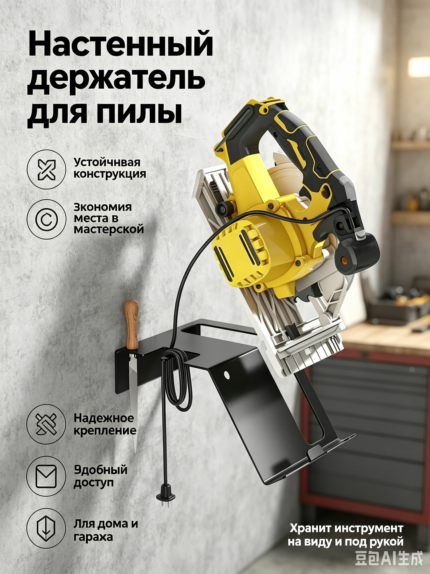 Настенный держатель для пилы, металлический кронштейн для хранения инструмента в гараже и мастерской