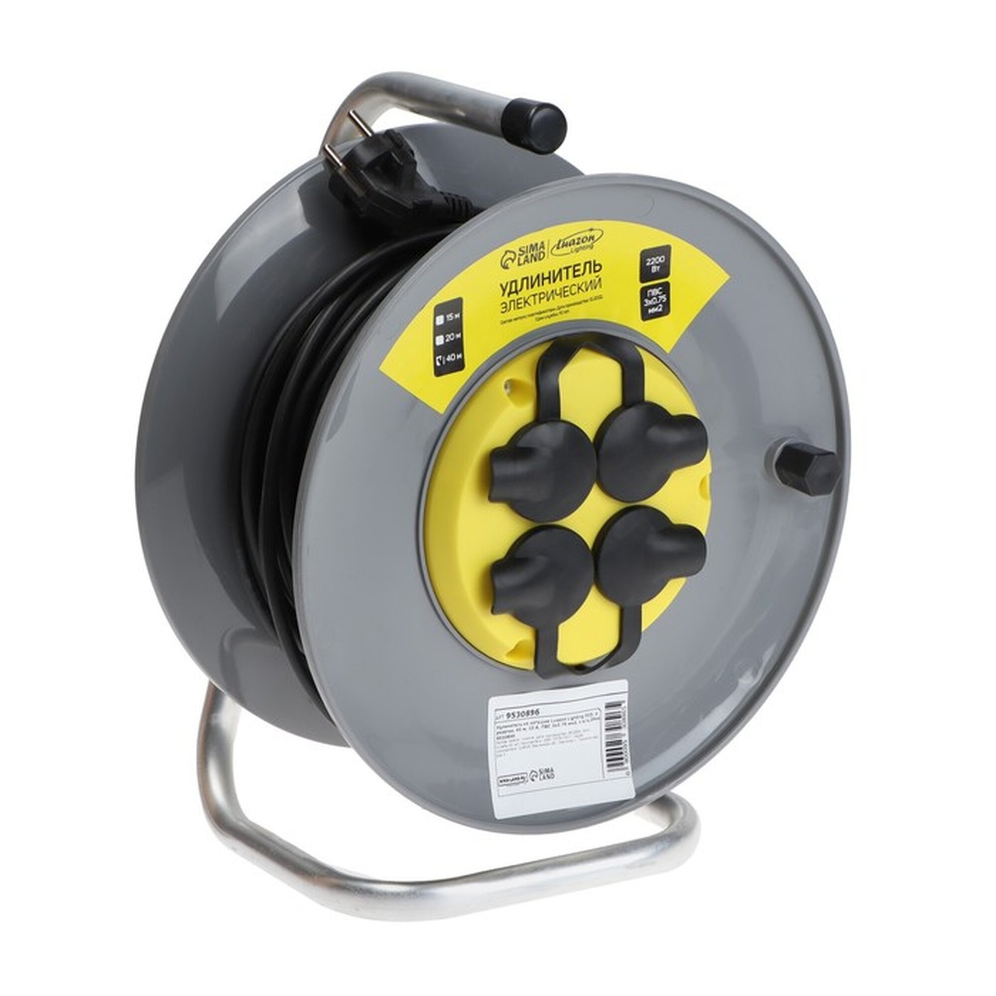 Удлинитель на катушке Luazon Lighting ECO, 4 розетки, 40 м, 10 А, ПВС 3х0.75 мм2, с з/к, IP44 9530896