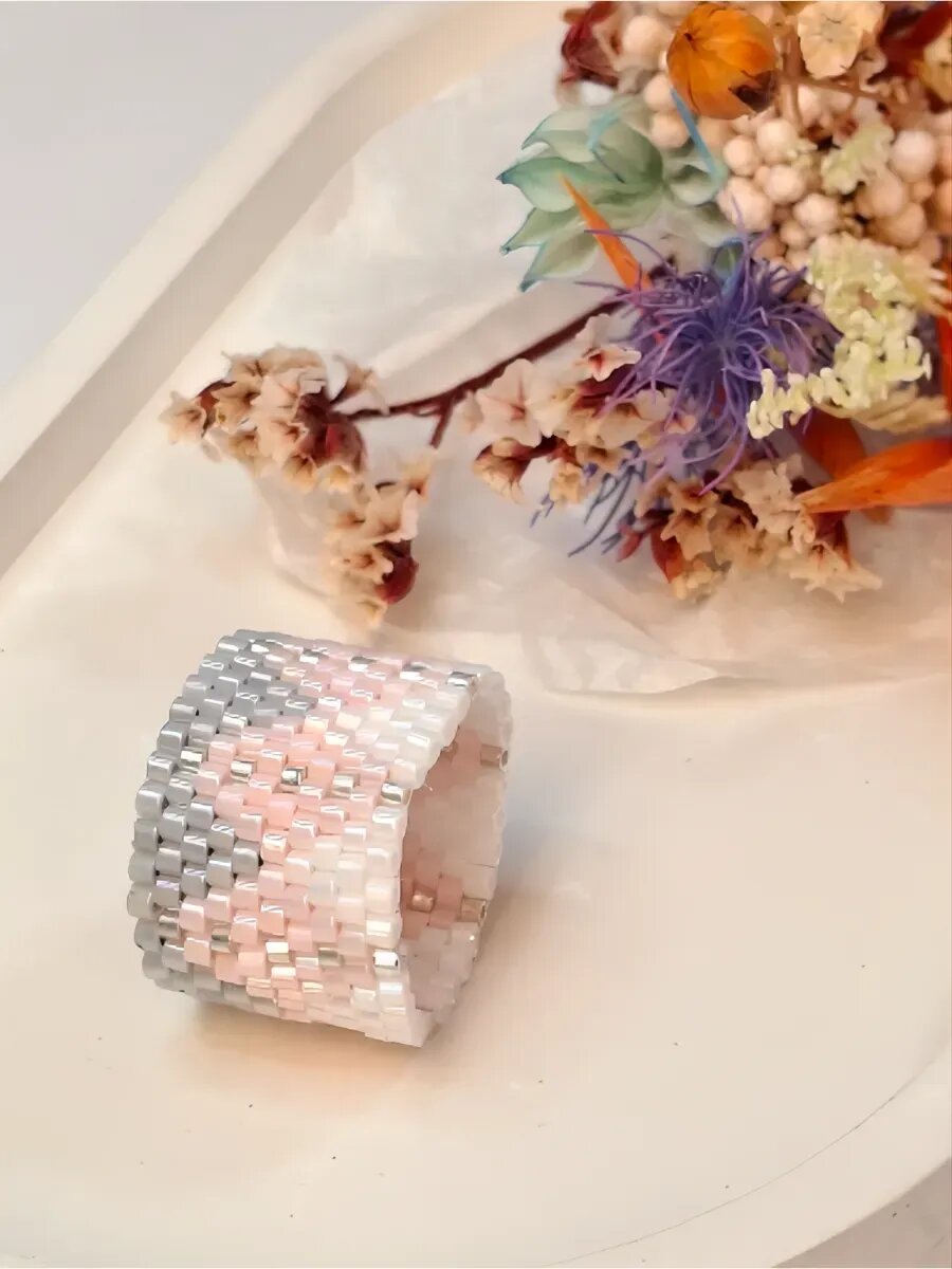 Кольцо плетеное из бисера "Зигзаг" р. 15,5 - 1 шт