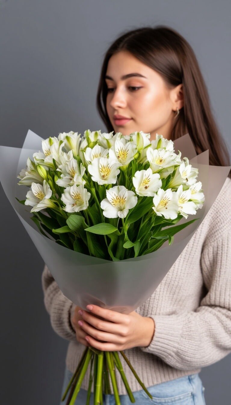 Букет из 15 белых альстромерии, монобукет живых цветов от GSDB