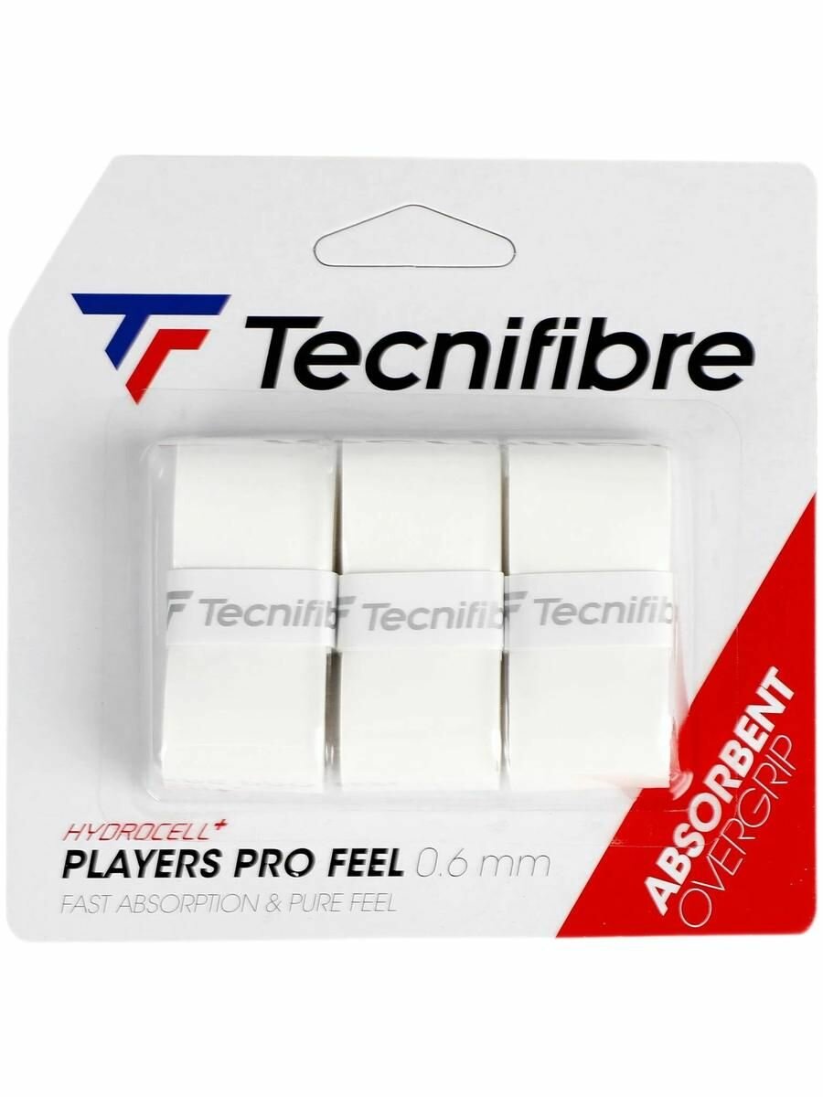 Намотка для теннисной ракетки 3шт Tecnifibre Players Pro Feel Absorbent 0.6 мм овергрип впитывающий (белый)