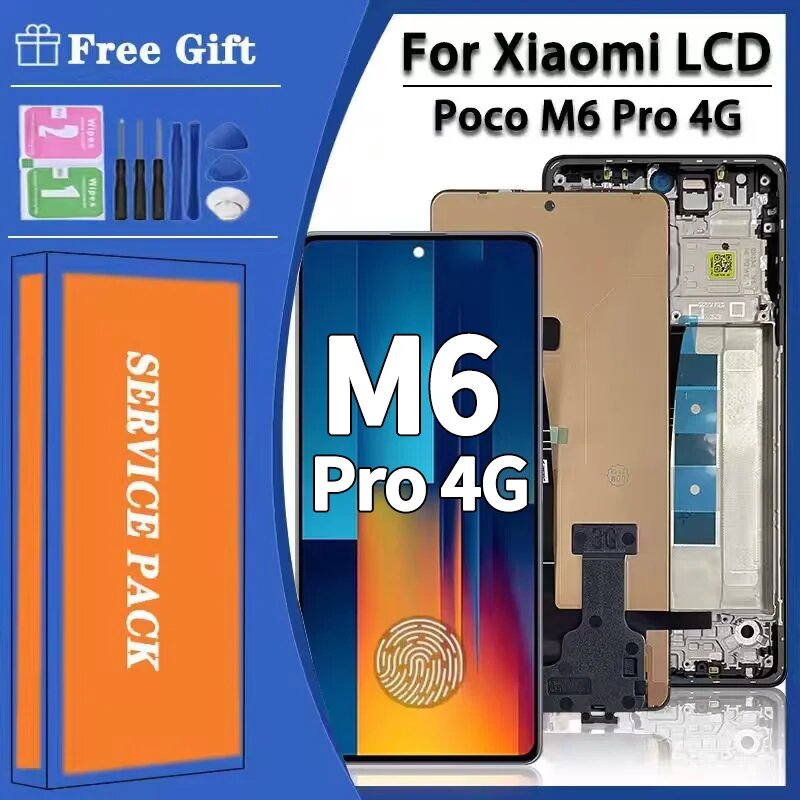 Экран для Xiaomi Poco M6 Pro 4G с рамкой, черный