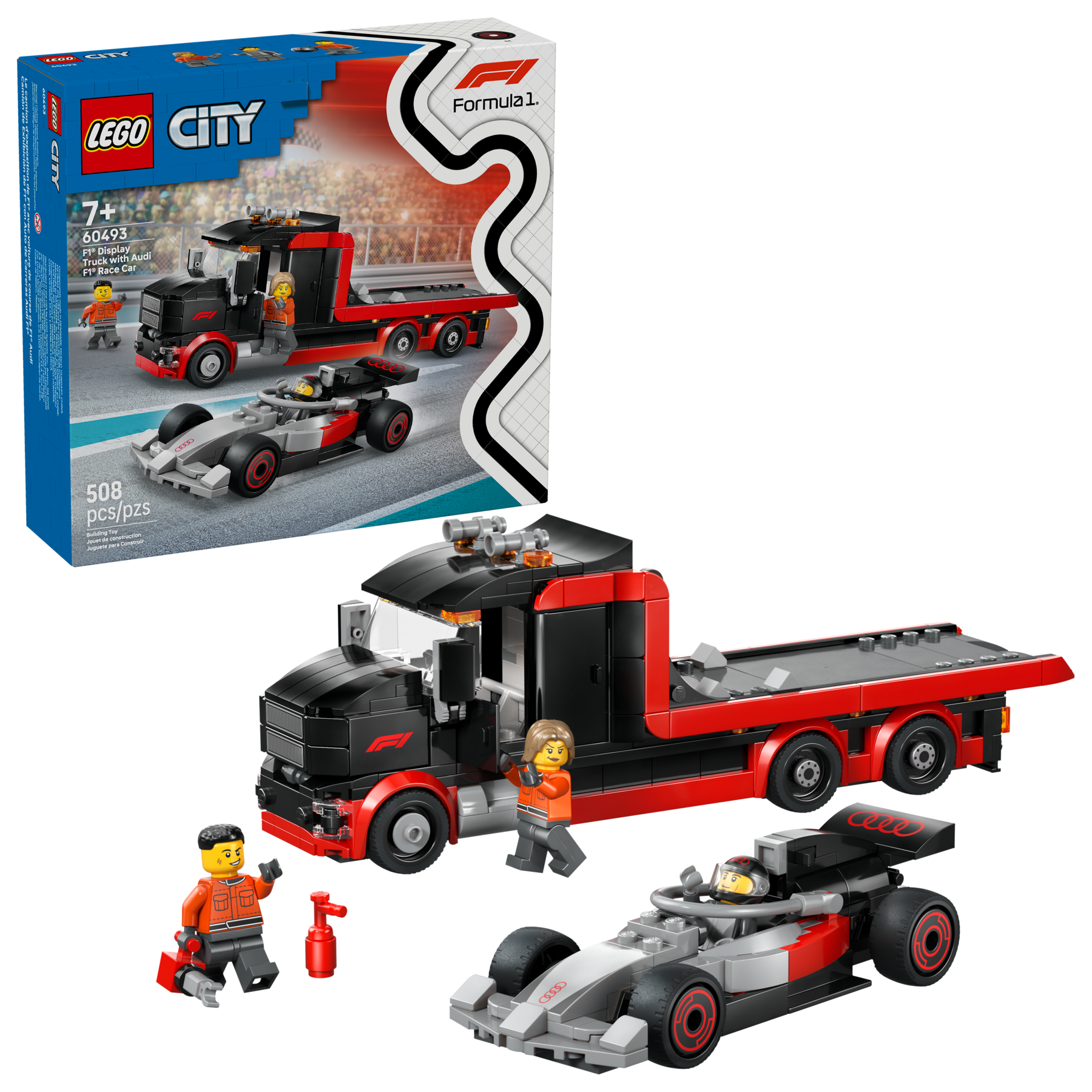 Конструктор LEGO City Грузовик Формулы-1 с гоночным автомобилем Audi F1 60493, 508 деталей, от 7 лет