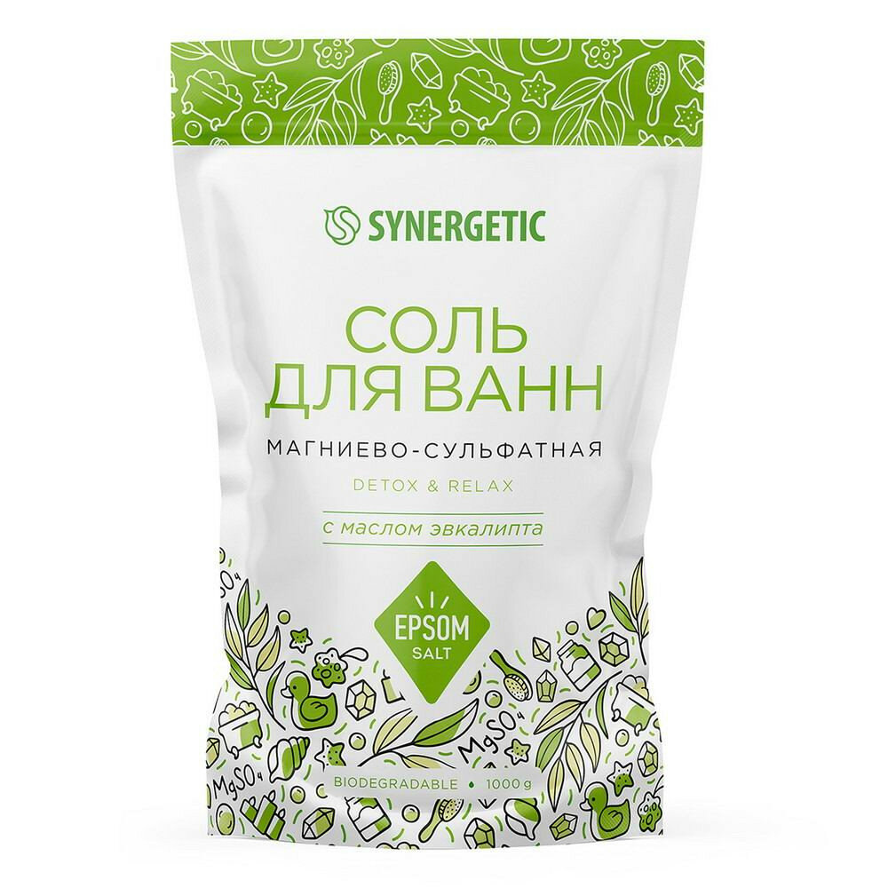 Соль Synergetic для ванн магниево-сульфатная эвкалипт, 1кг, (3 шт)
