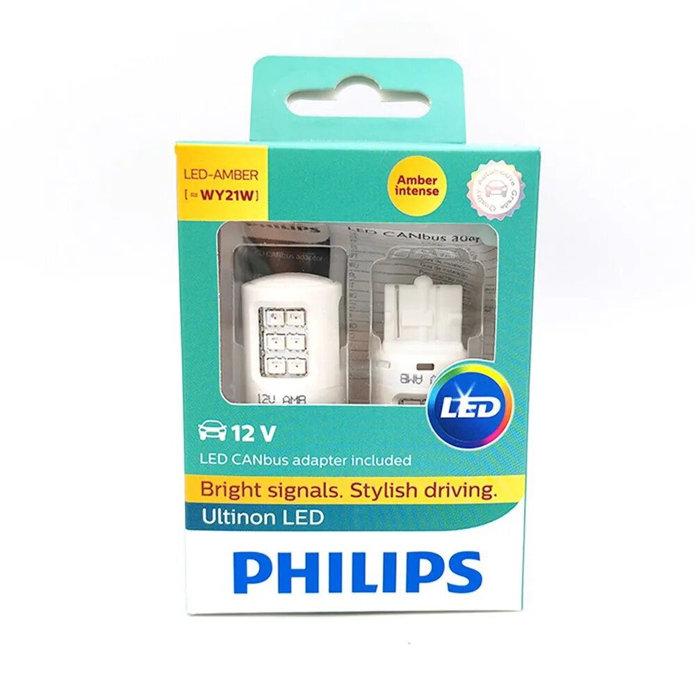 Philips Лампа автомобильная T20/WY21W, 2 шт. арт. Ultinon Pro6000 T20 WY21W 12B Янтарная лампа сигнала поворота автомобиля