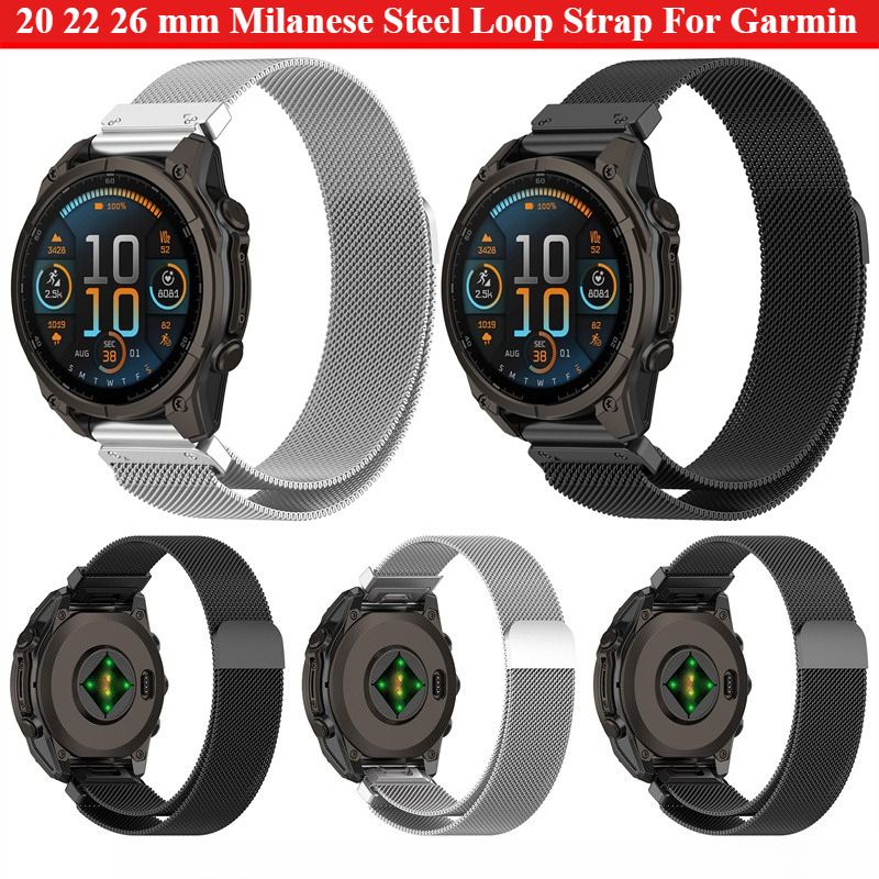 Ремешок с Миланской стальной петлей 20 22 26 мм для Garmin Fenix 7X 7 7S 6X 6 6S Pro 5 5X Plus 8 43 47 51 Tactix 7 Epix Pro Quickfit Band