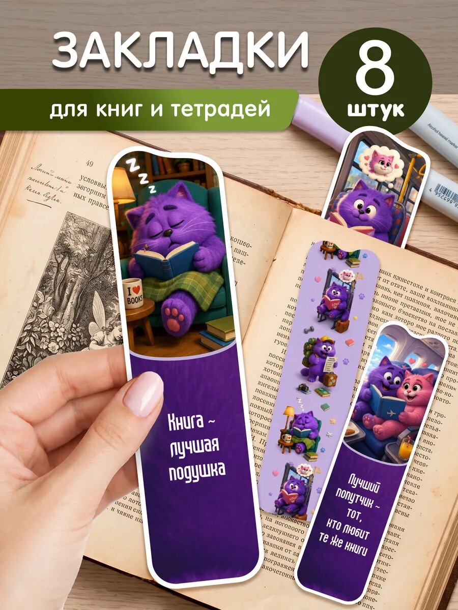 Закладки для учебников фиолетовый кот как из пинтерест