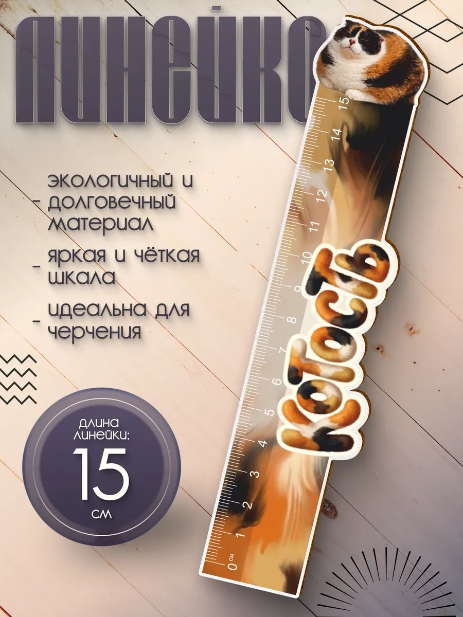 Линейка 15 см деревянная для школы Мелстрой Котость мем