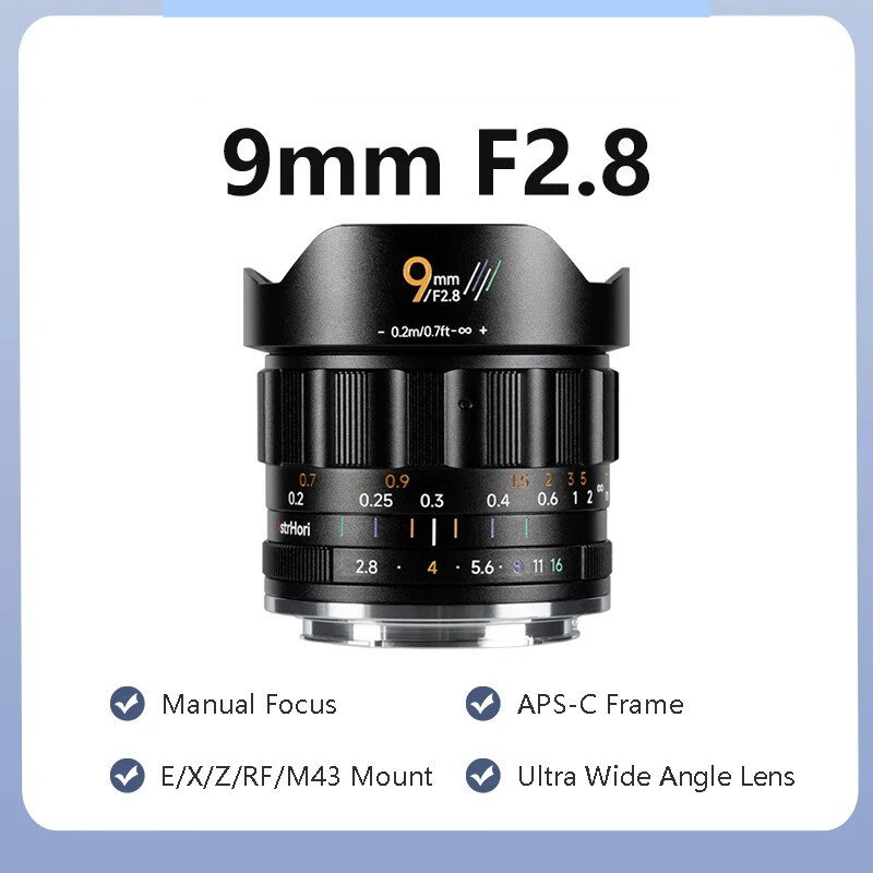 AstrHori 9мм F2.8, объектив для камеры APS-C, ручной, с фиксированным фокусом, сверхширокоугольный, с большой диафрагмой