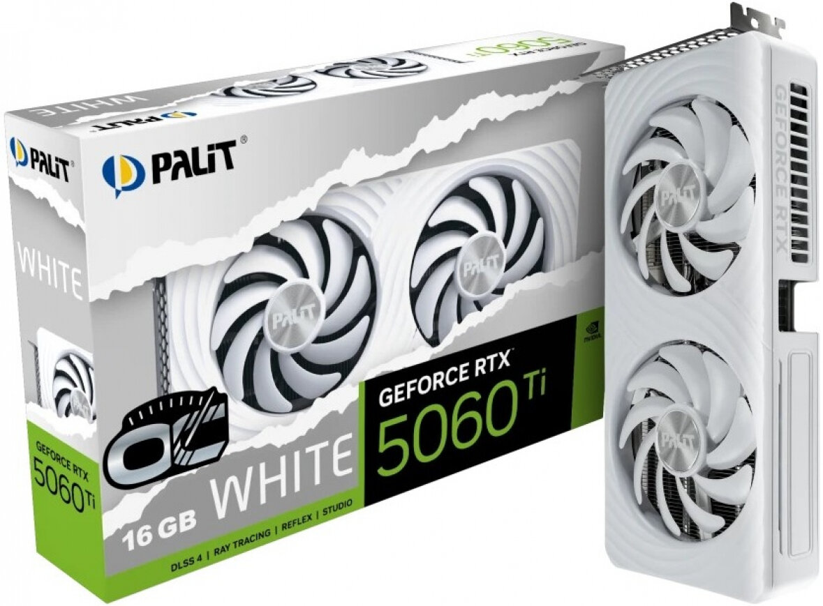 Видеокарта RTX 5060Ti 16Gb Palit WHITE OC NE7506TU19T1-GB2061M, 2 вертушки