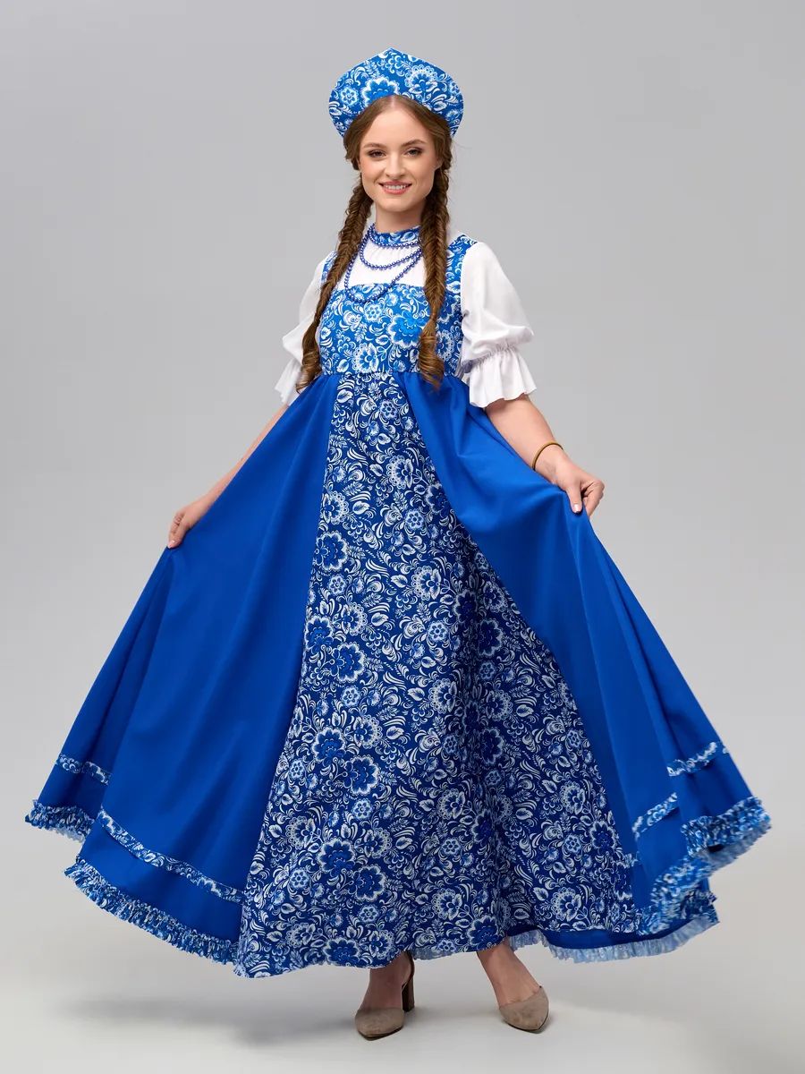 Женский костюм Сарафан длинный Кадриль, синий, 2XL-3XL, m3185b