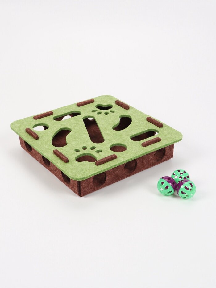 Игровой комплекс для кошек «Пижон», 30×30 см, с шариками, фетр, зелёный